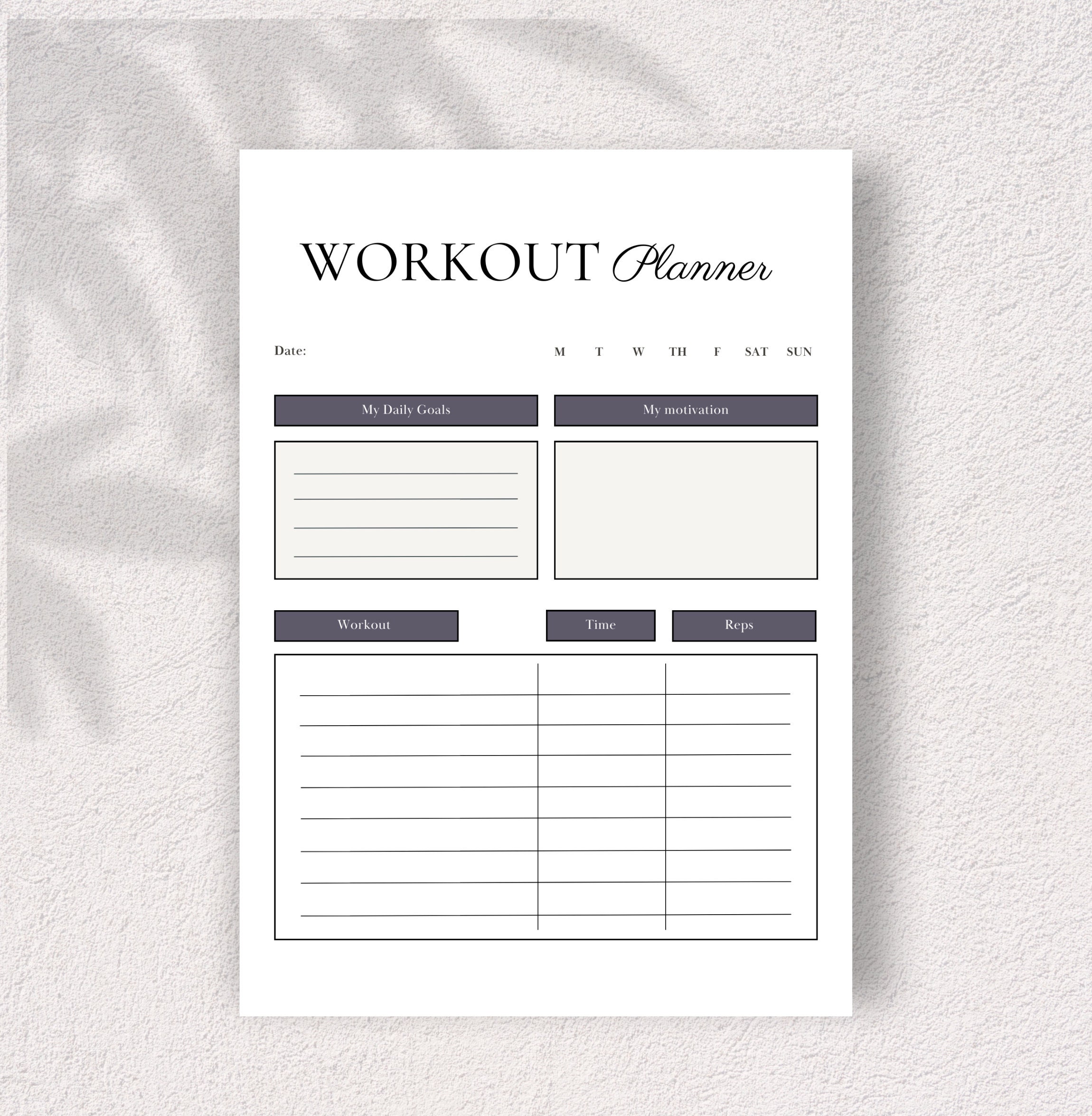Workout Tracker Printable, Daily Exercise Log, Fitness Journal, Workout ...