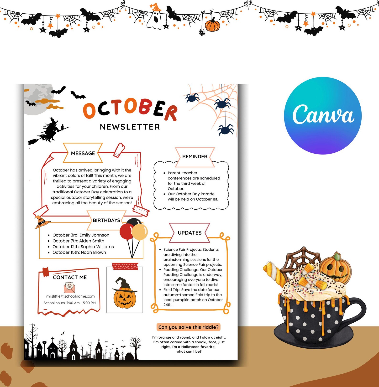 October Newsletter Template, Editable Newsletter, Monthly Newsletter ...