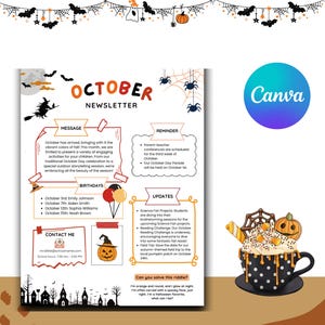 October Newsletter Template, Editable Newsletter, Monthly Newsletter ...