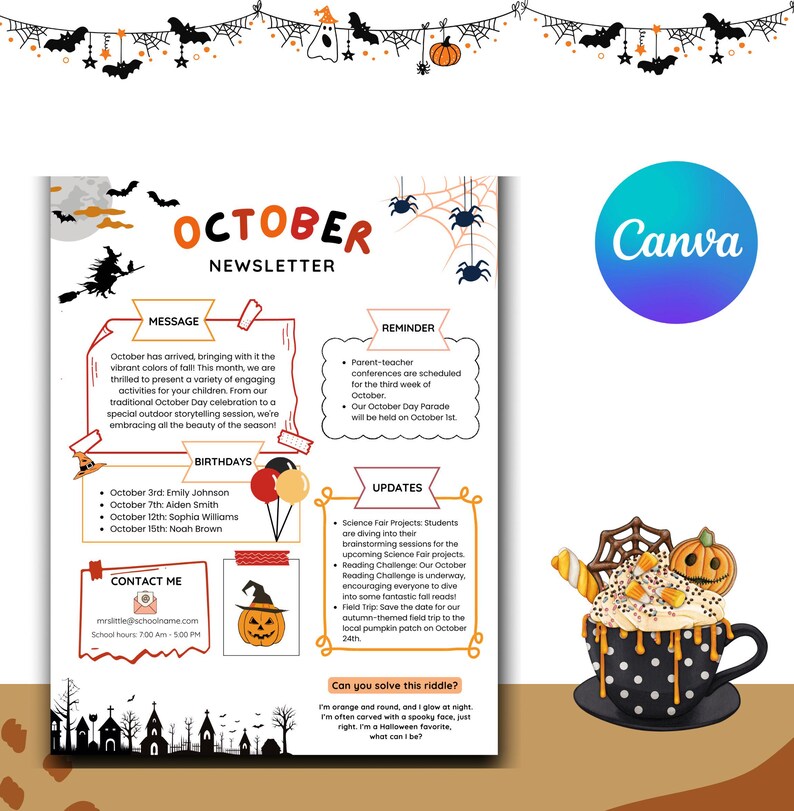 October Newsletter Template, Editable Newsletter, Monthly Newsletter ...