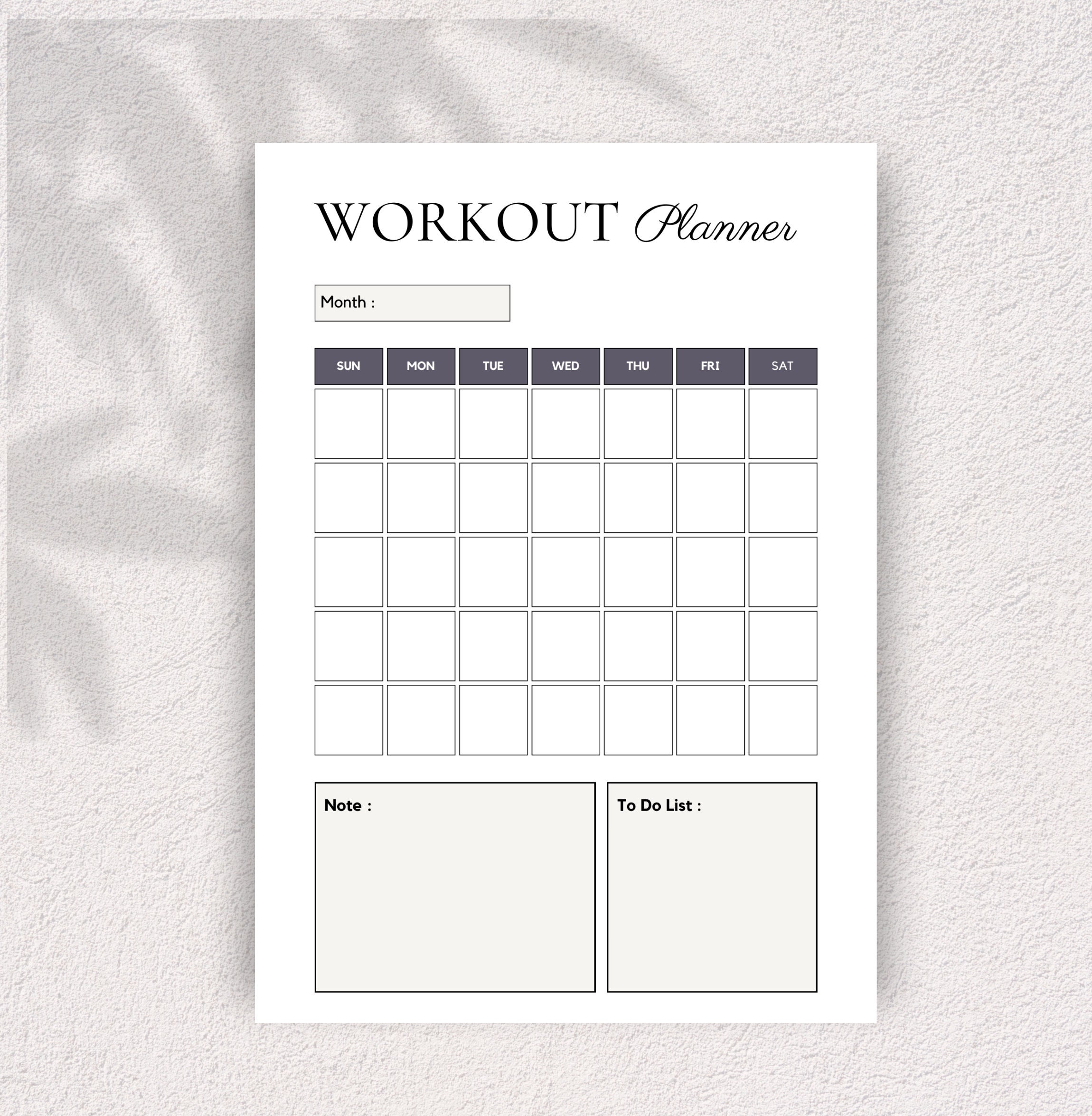 Workout Tracker Printable, Daily Exercise Log, Fitness Journal, Workout ...