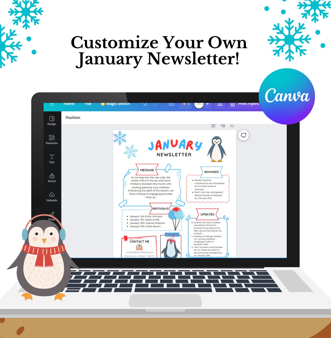 January Newsletter Template, Editable Newsletter, Monthly Newsletter ...