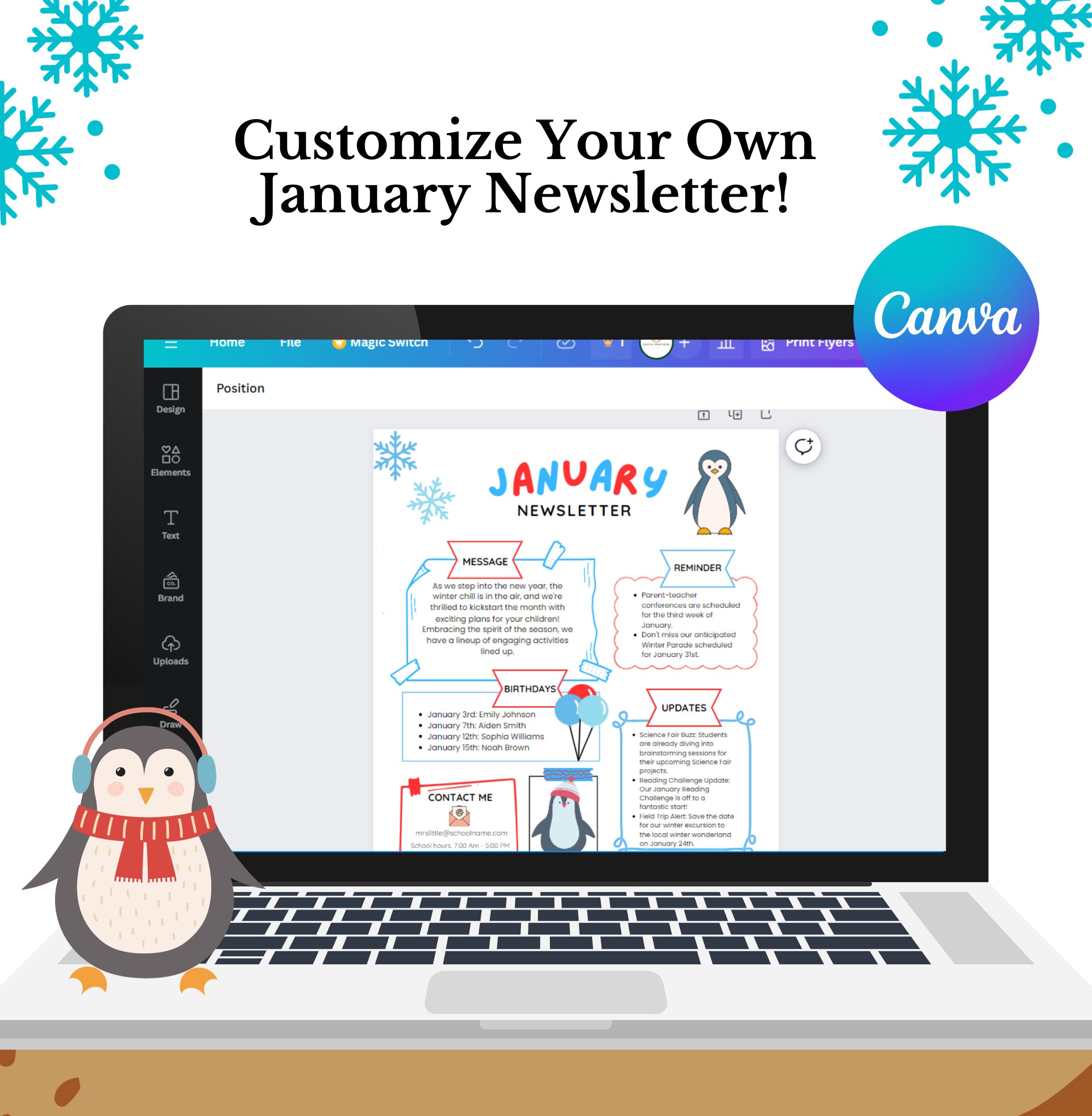 January Newsletter Template, Editable Newsletter, Monthly Newsletter ...