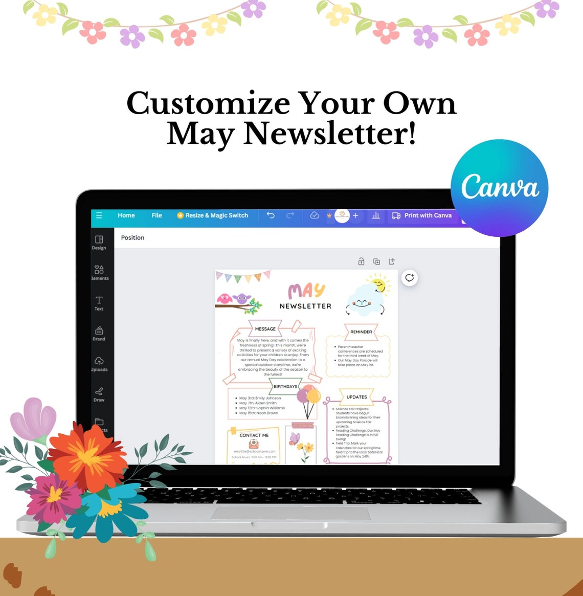 May Newsletter Template, Editable Newsletter, Monthly Newsletter ...