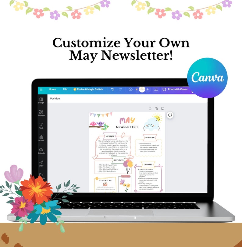 May Newsletter Template, Editable Newsletter, Monthly Newsletter ...