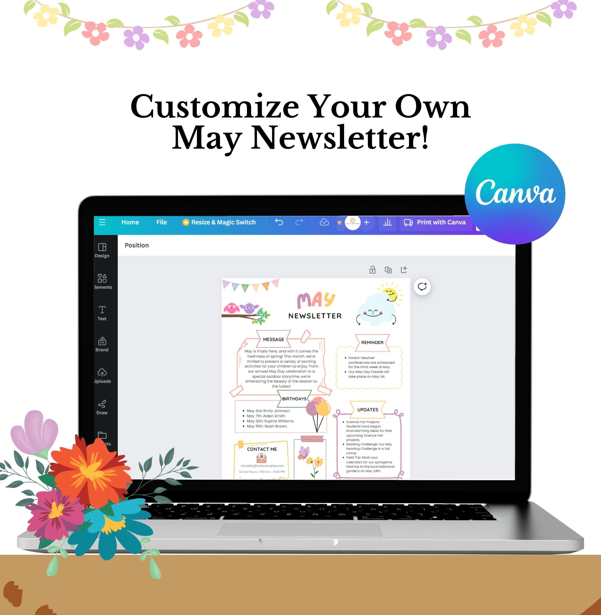 May Newsletter Template, Editable Newsletter, Monthly Newsletter ...