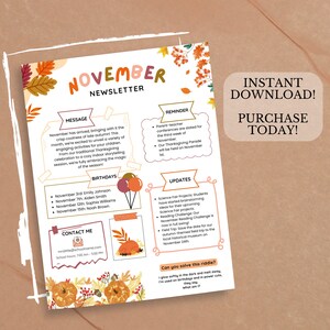 November Newsletter Template, Editable Newsletter, Monthly Newsletter ...
