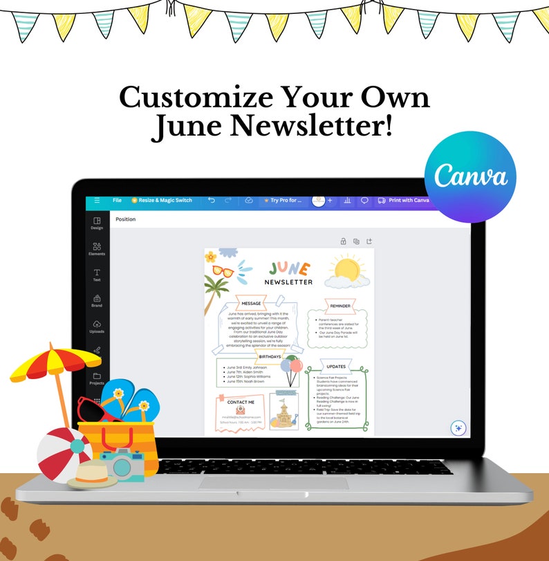 June Newsletter Template, Editable Newsletter, Monthly Newsletter ...