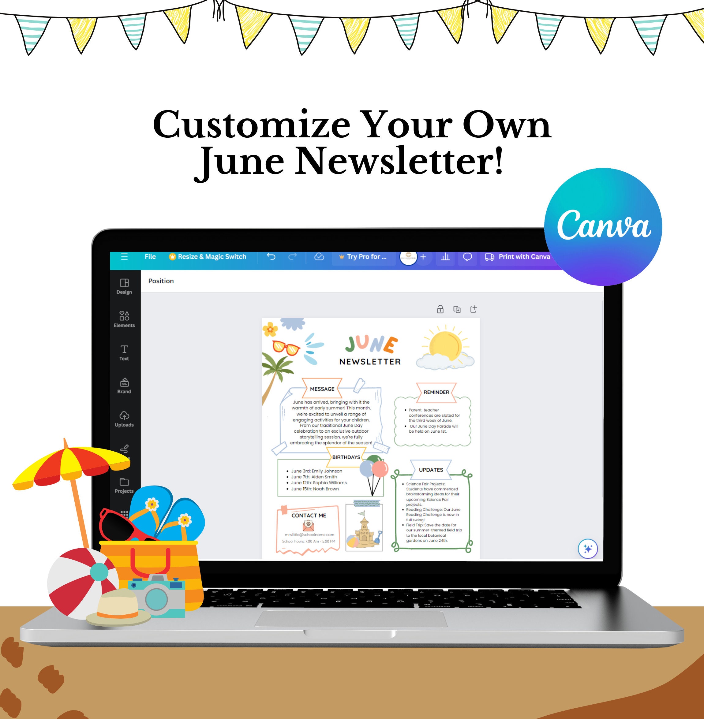 June Newsletter Template, Editable Newsletter, Monthly Newsletter ...