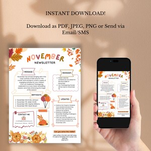 November Newsletter Template, Editable Newsletter, Monthly Newsletter ...