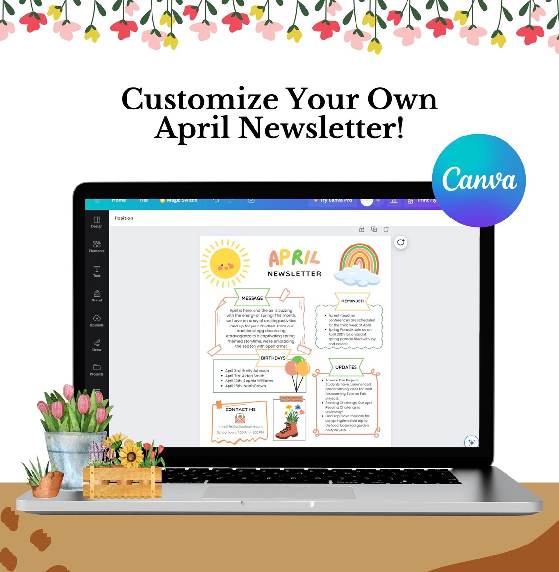 April Newsletter Template, Editable Newsletter, Monthly Newsletter ...