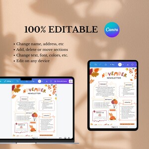 November Newsletter Template, Editable Newsletter, Monthly Newsletter ...