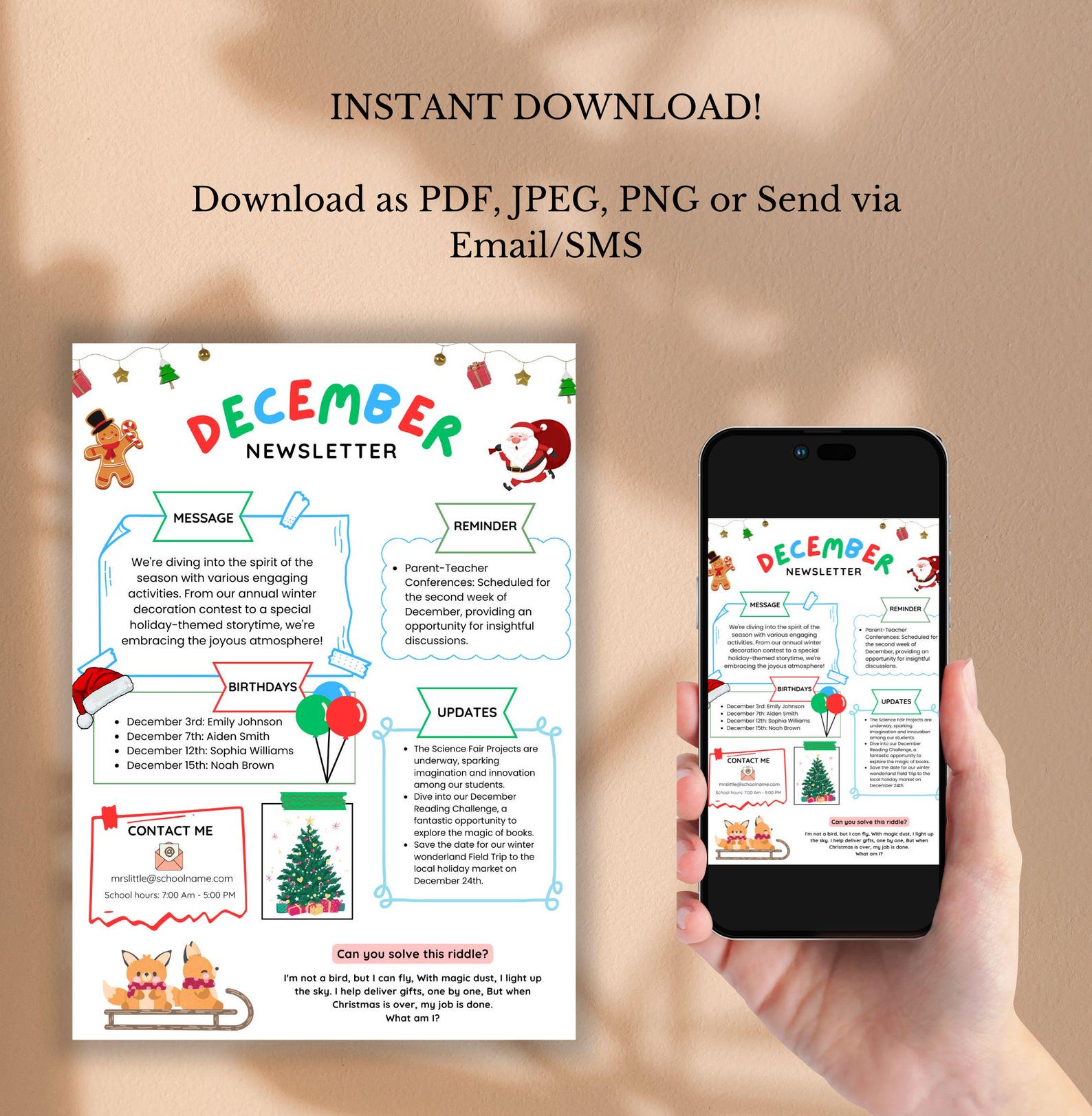 December Newsletter Template, Editable Newsletter, Monthly Newsletter ...