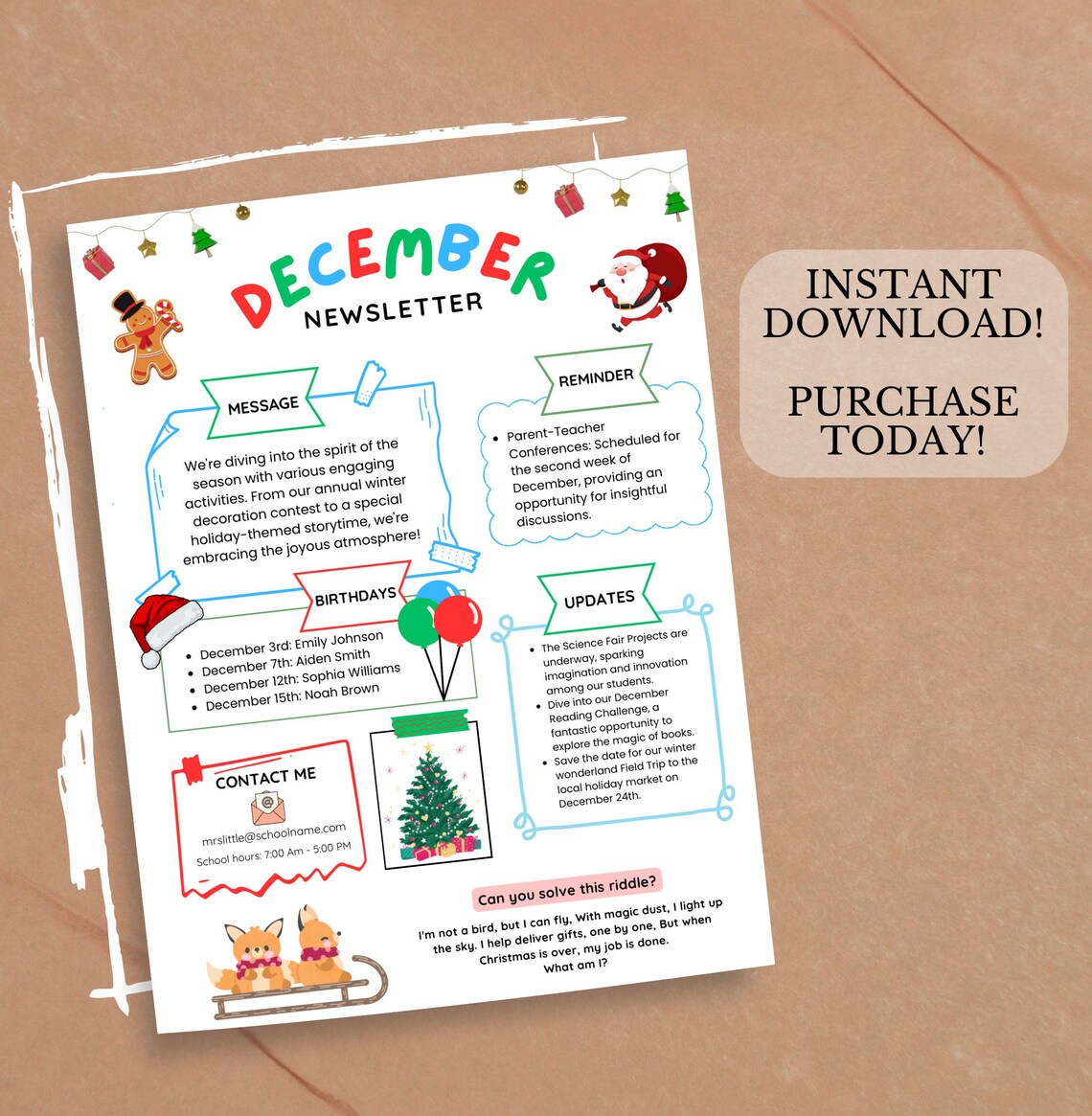 December Newsletter Template, Editable Newsletter, Monthly Newsletter ...
