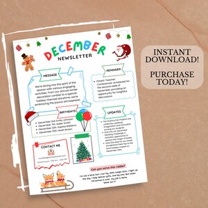 December Newsletter Template, Editable Newsletter, Monthly Newsletter ...