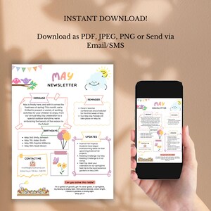 May Newsletter Template, Editable Newsletter, Monthly Newsletter ...