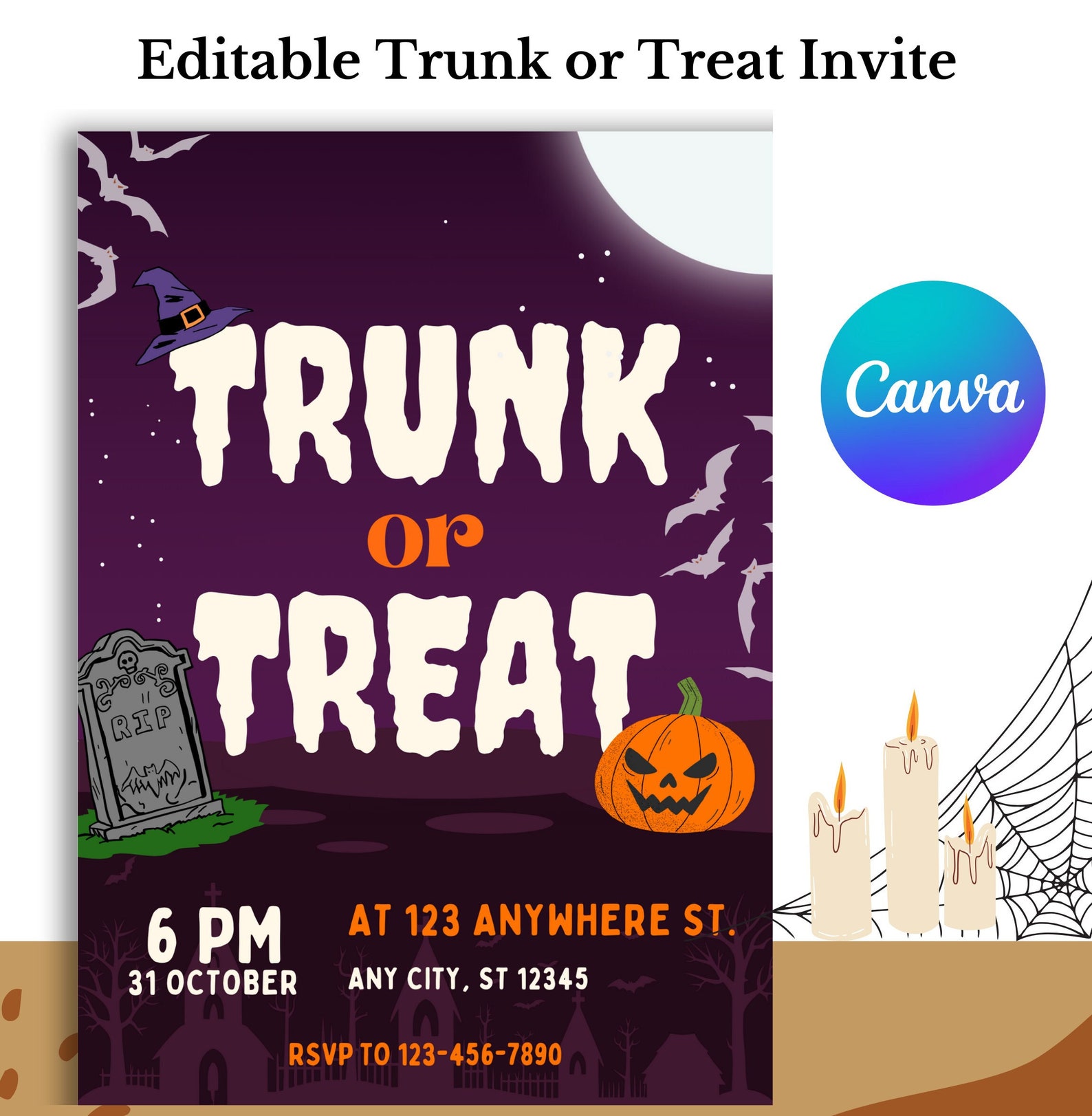Editable Trunk or Treat Flyer, Halloween Party Invite, Trunk or Treat ...