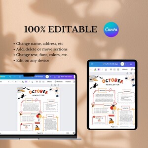 October Halloween Newsletter Template, School PTO PTA News (digital ...