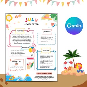 July Newsletter Template, Editable Newsletter, Monthly Newsletter ...