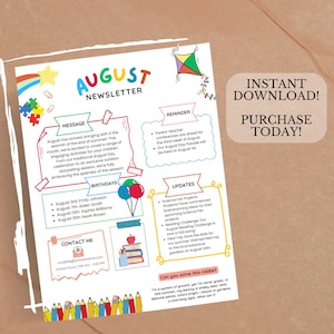 August Newsletter Template, Editable Newsletter, Monthly Newsletter ...