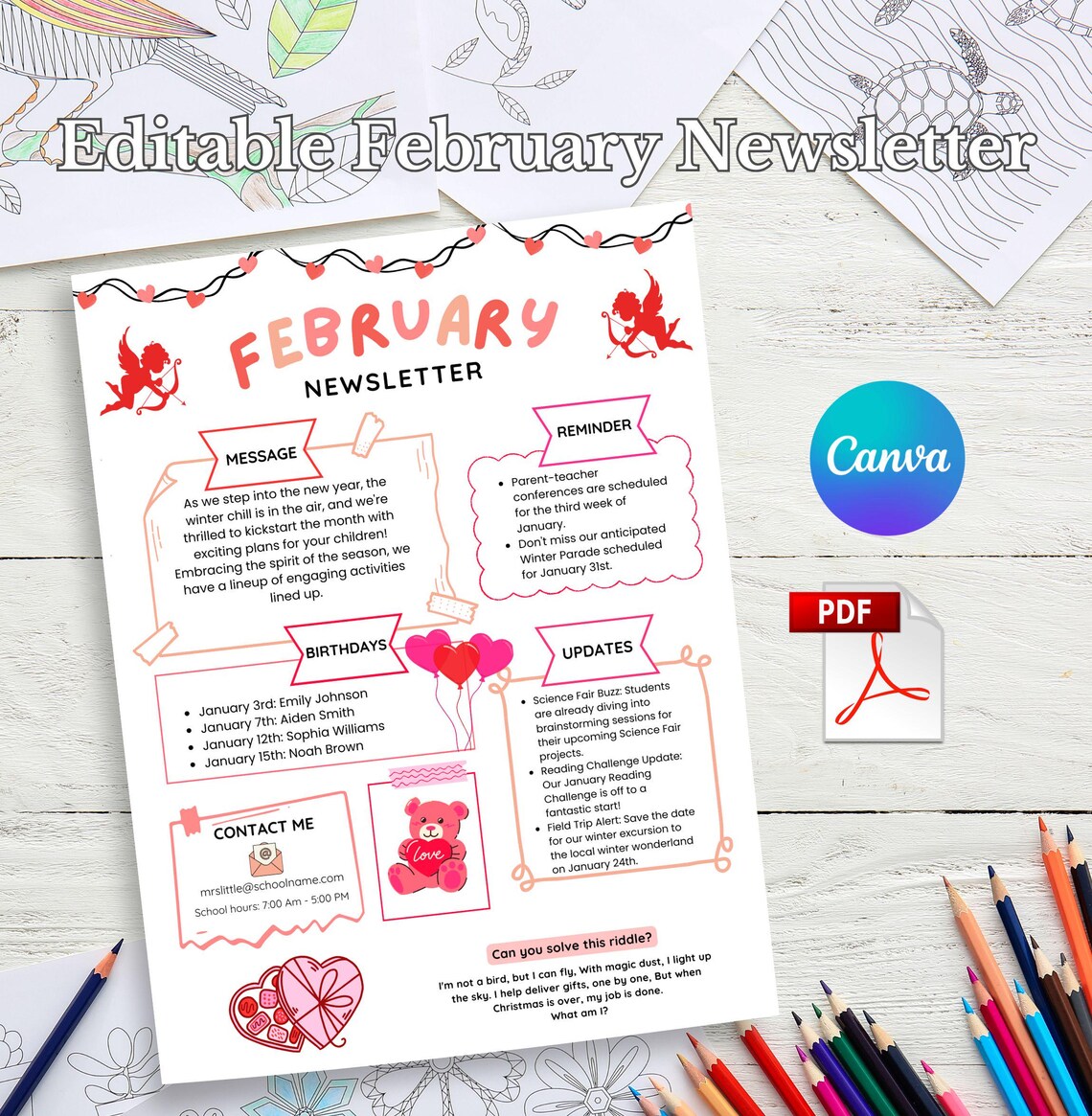 February Newsletter Template, Editable Newsletter, Monthly Newsletter ...
