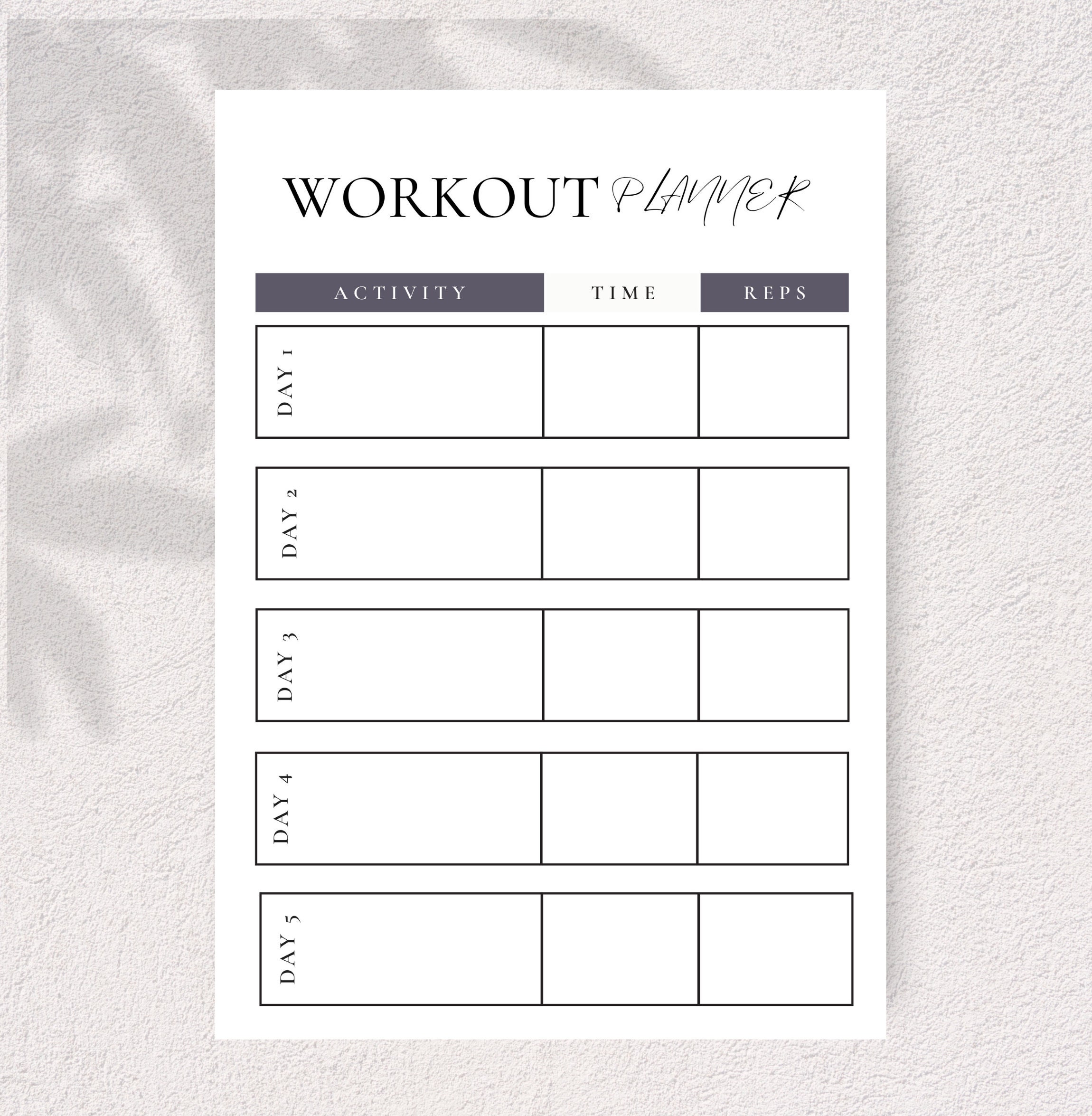 Workout Tracker Printable, Daily Exercise Log, Fitness Journal, Workout ...