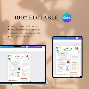 August Newsletter Template, Editable Newsletter, Monthly Newsletter ...