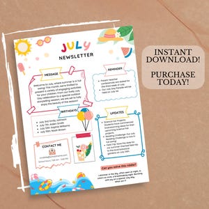 July Newsletter Template, Editable Newsletter, Monthly Newsletter ...