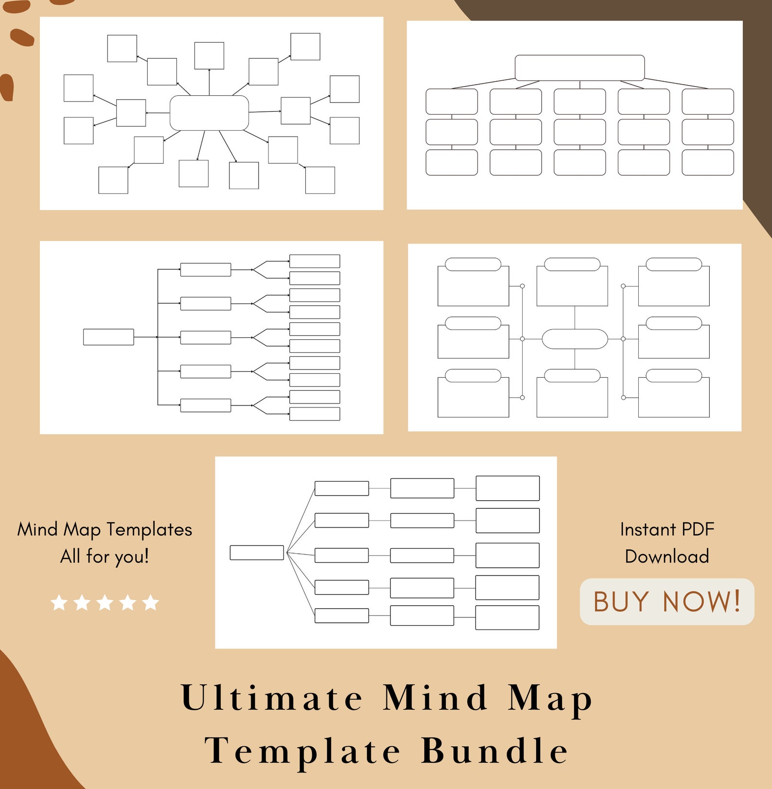Printable Mind Map Template: Brainstorming & Idea Planning (PDF ...