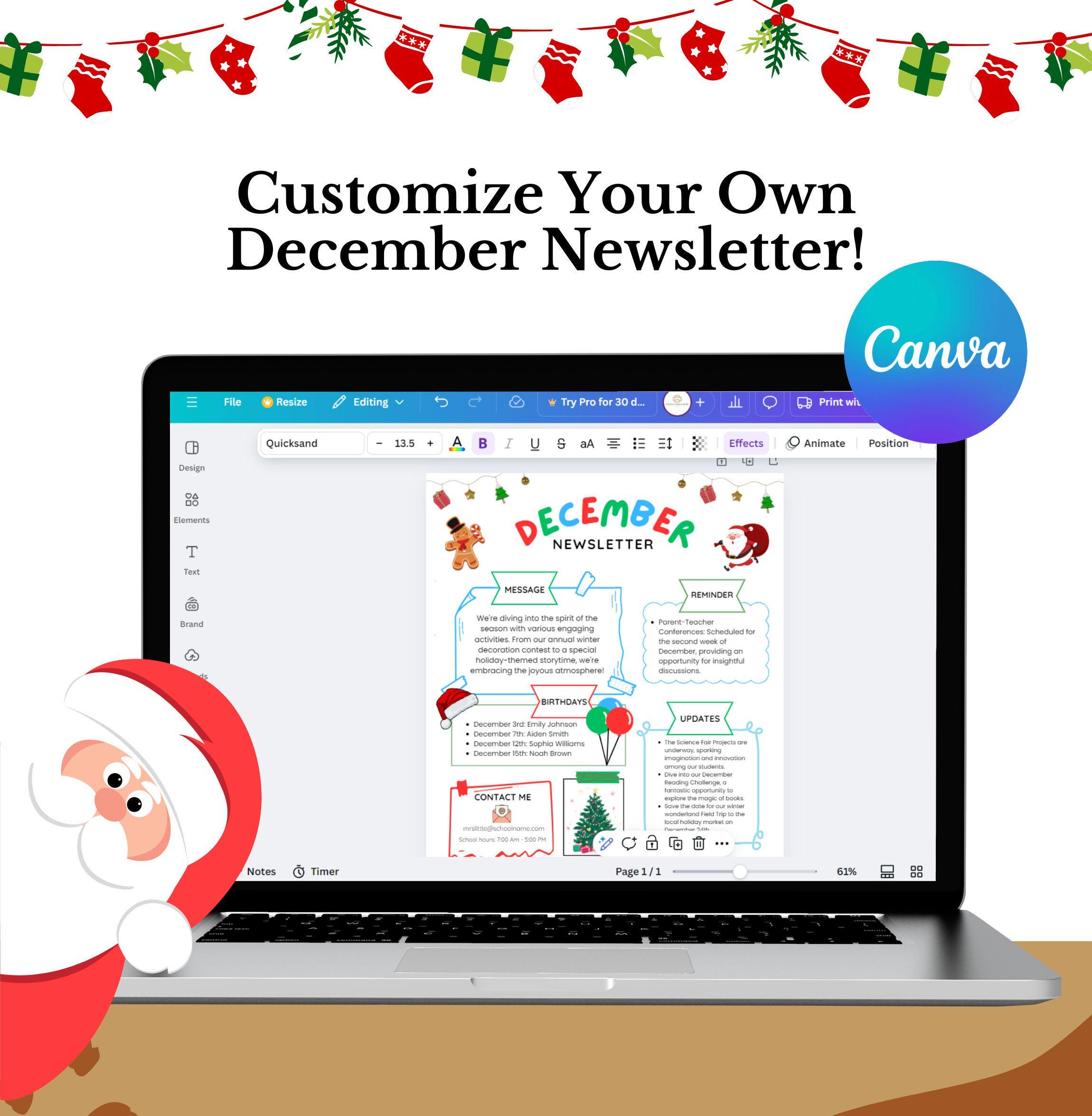 December Newsletter Template, Editable Newsletter, Monthly Newsletter ...