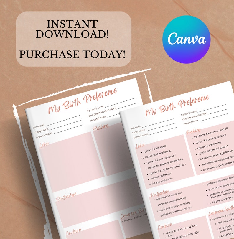 Editable Birth Plan Template | Birth Plan Template | Printable Birthing ...