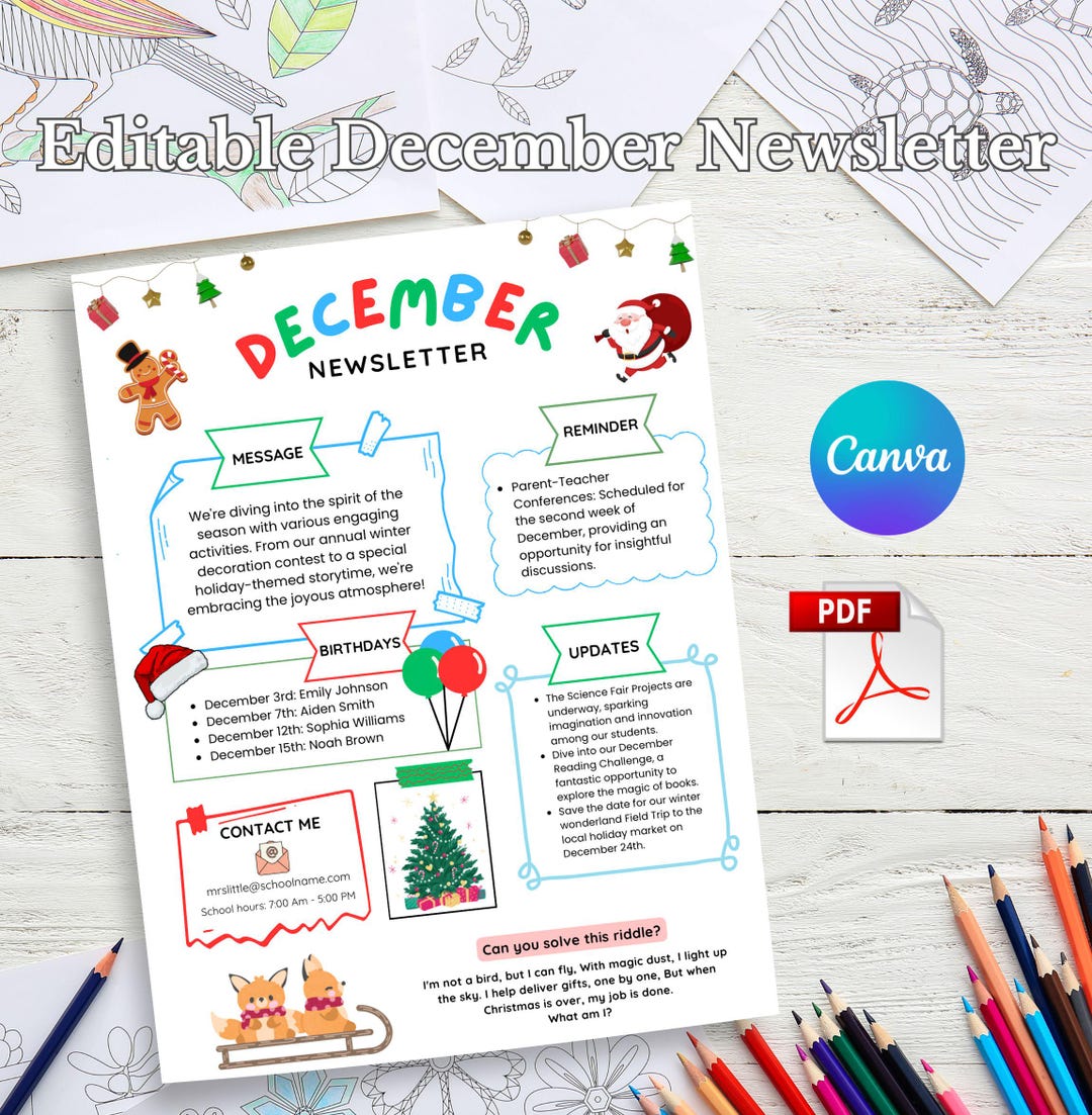 December Newsletter Template, Editable Newsletter, Monthly Newsletter ...