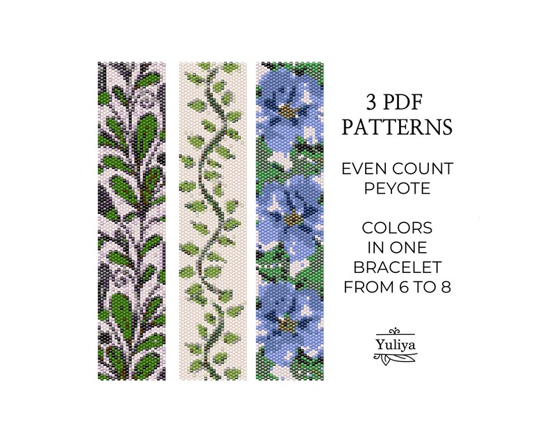 Peyote Bracelet Pattern, Flower Peyote Design, Beaded Bracelet Pattern ...