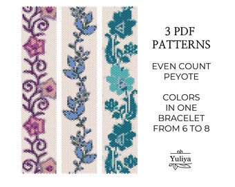Peyote Bracelet Pattern, Flower Peyote Design, Beaded Bracelet Pattern ...