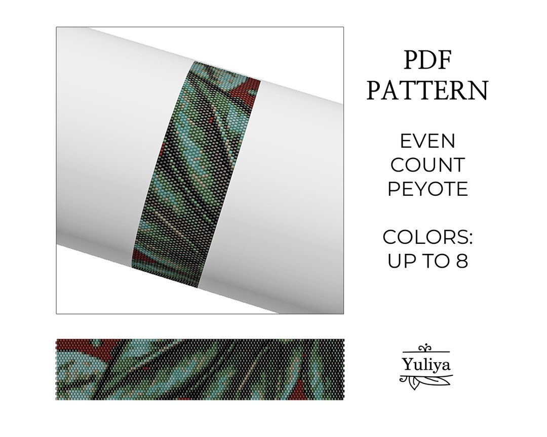 Leaf Peyote Bracelet Pattern, Leaves Design, Beaded Bracelet Pattern ...