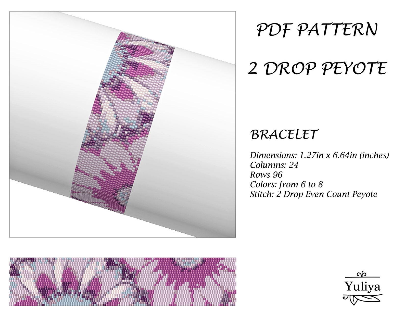Two Drop Peyote Bracelet Pattern, Abstract Design, Beaded Bracelet ...