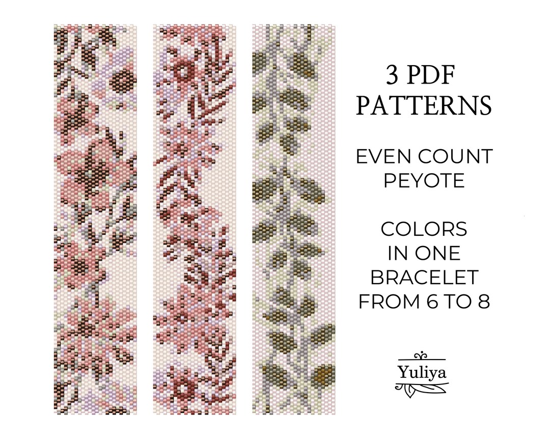 Floral Peyote Bracelet Pattern, Even Count Stitch Beaded, Floral ...