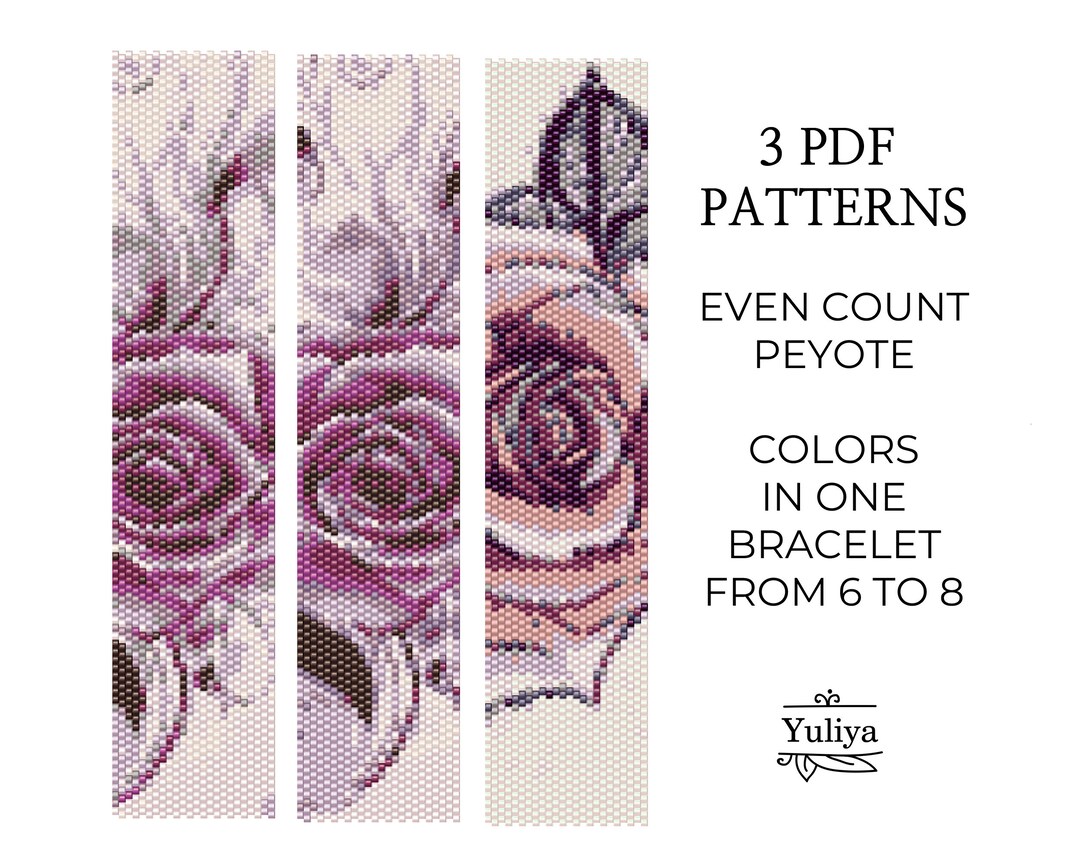 Rose Peyote Bracelet Pattern, Peyote Beaded Bracelet, Beaded Bracelet ...