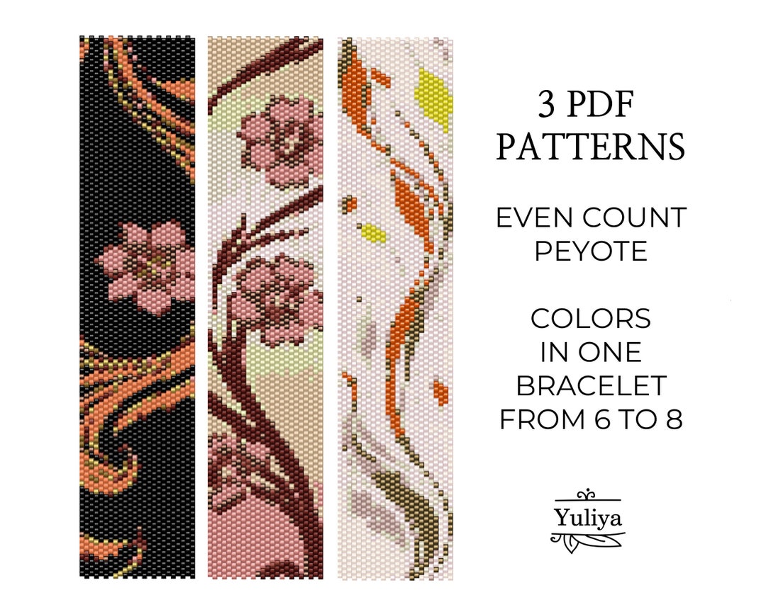 Sakura Flower Peyote Bracelet Pattern PDF Floral Even Count Design for ...