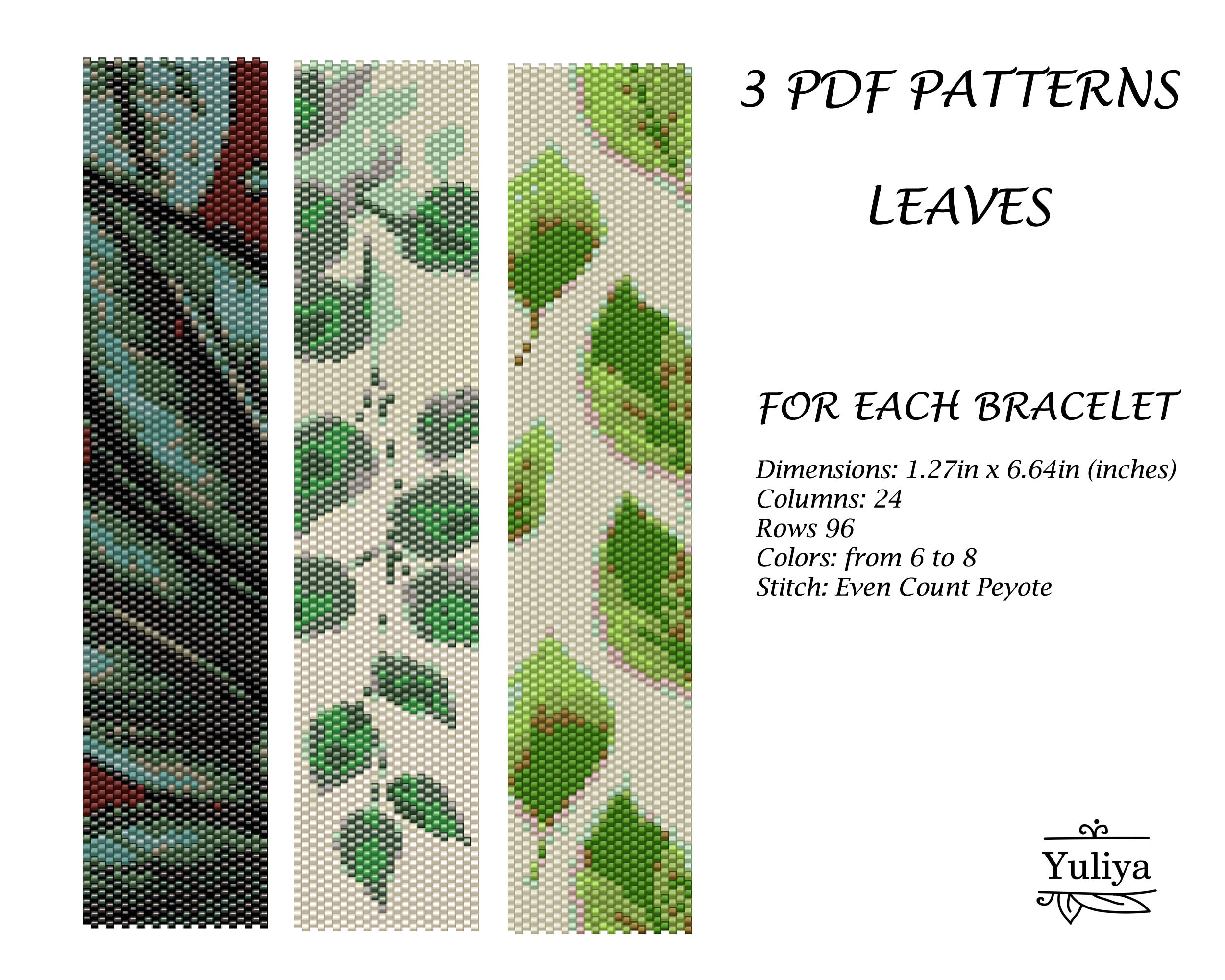 Leaf Peyote Bracelet Pattern, Leaves Design, Beaded Bracelet Pattern ...