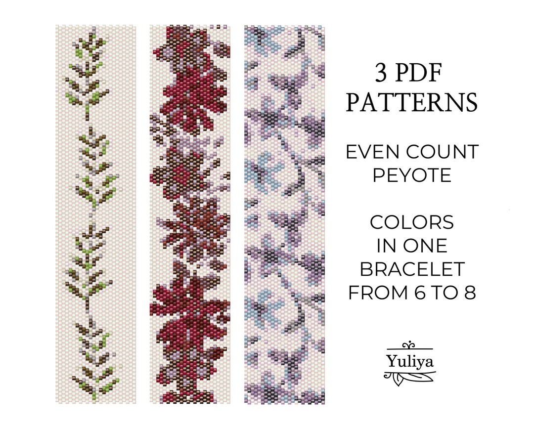 Peyoted Beaded Pattern, Flower Peyote Design, Beaded Bracelet Pattern ...