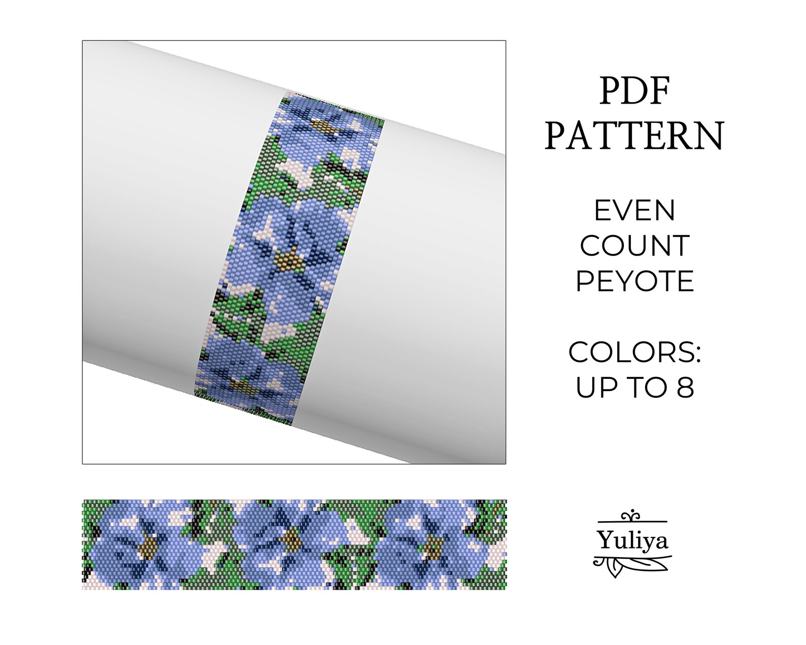 Peyote Bracelet Pattern, Flower Peyote Design, Beaded Bracelet Pattern ...