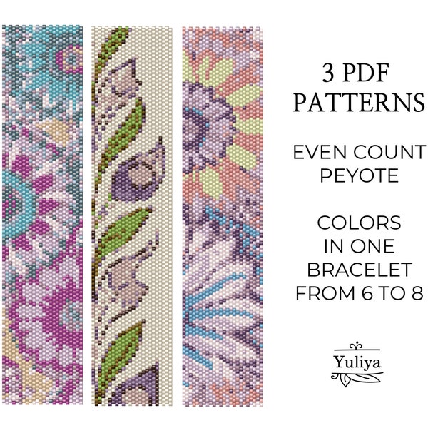 Peyoted Beaded Pattern, Floral Bracelet Peyote Design, Beaded Bracelet ...