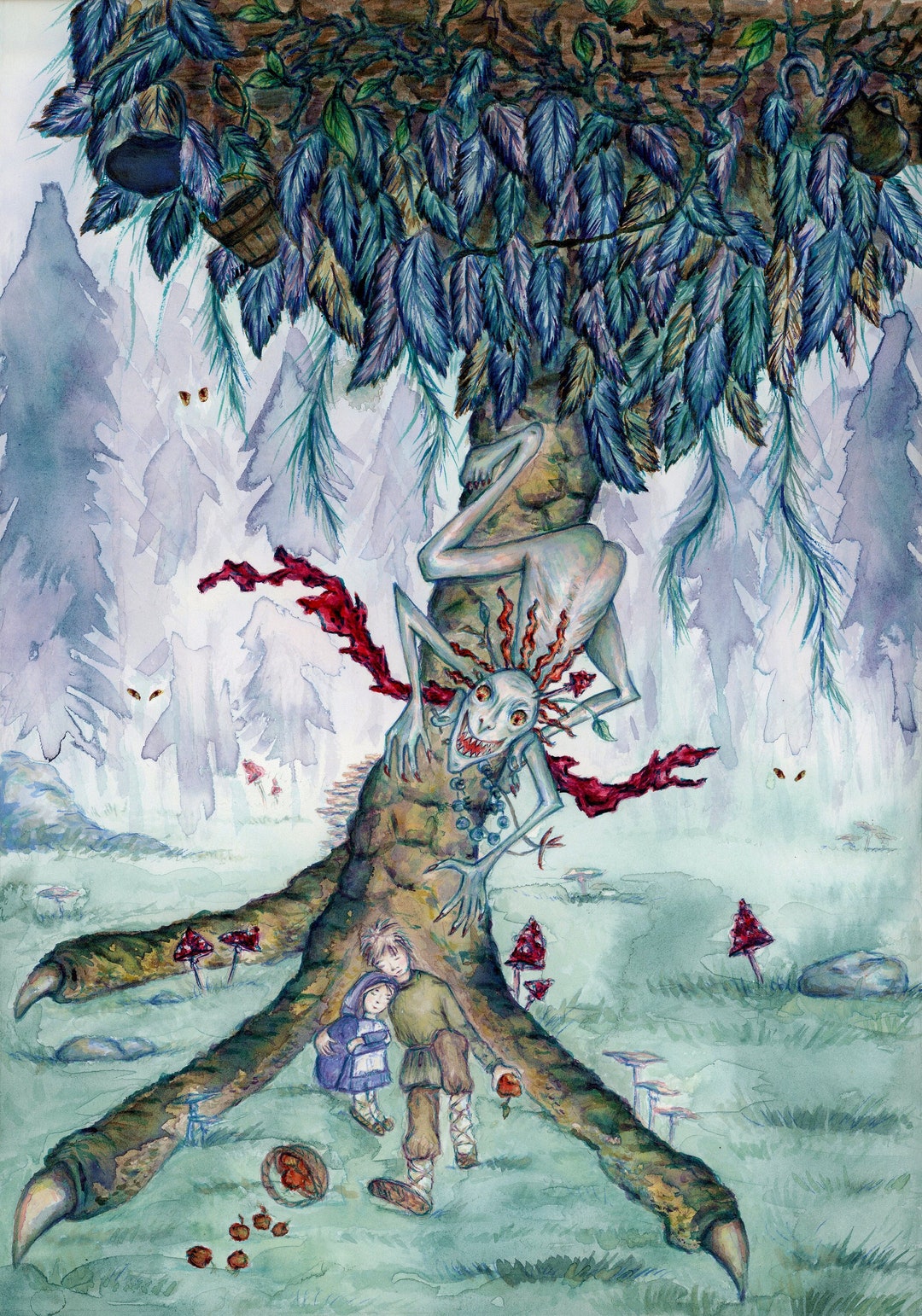 Handmade Ink Giclee Art Print of Scary Spooky Baba Yaga Fantasy Fairy ...