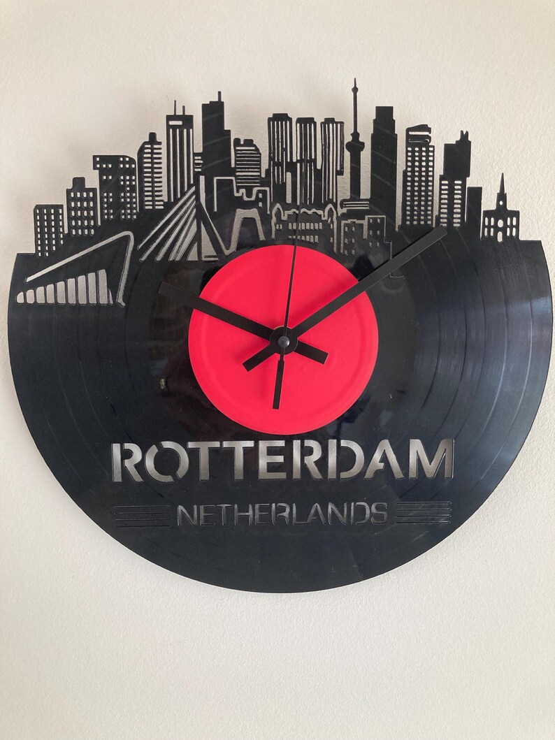 Rotterdam Skyline Vinyl Record Clock – Upcycled LP Wall Clock – Dutch ...