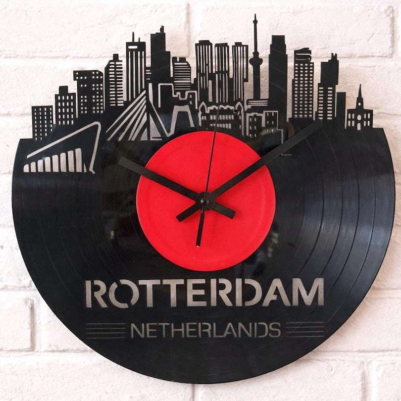 Rotterdam Skyline Vinyl Record Clock – Upcycled LP Wall Clock – Dutch ...