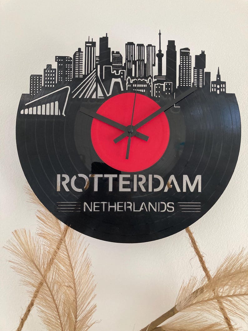 Rotterdam Skyline Vinyl Record Clock – Upcycled LP Wall Clock – Dutch ...