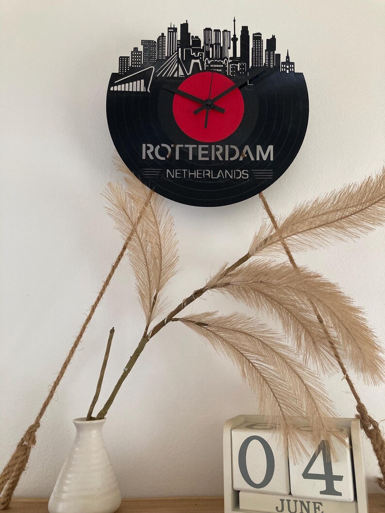 Rotterdam Skyline Vinyl Record Clock – Upcycled LP Wall Clock – Dutch ...