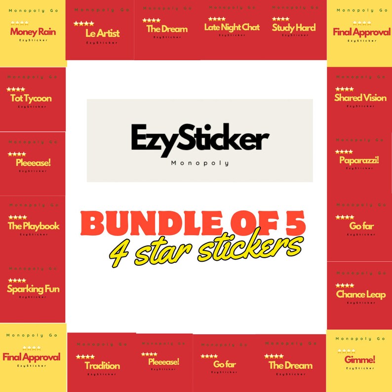 Monopoly Go Stickers BUNDLE OF 5 4 Stars Stickers - Etsy