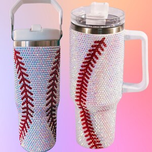 30oz Blinged Out Stanley Inspired Tumbler With a Cute Baseball Beaded ...